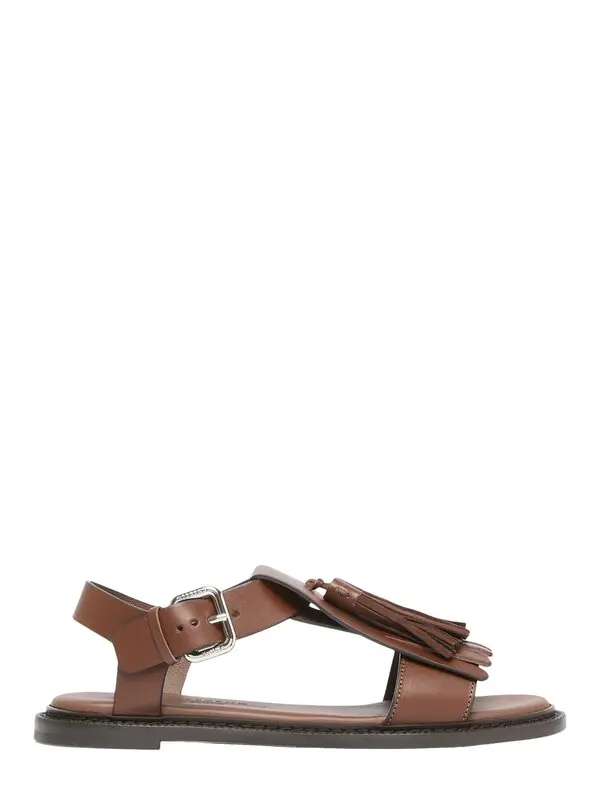Max Mara Leather Tassel Sandals - Brown