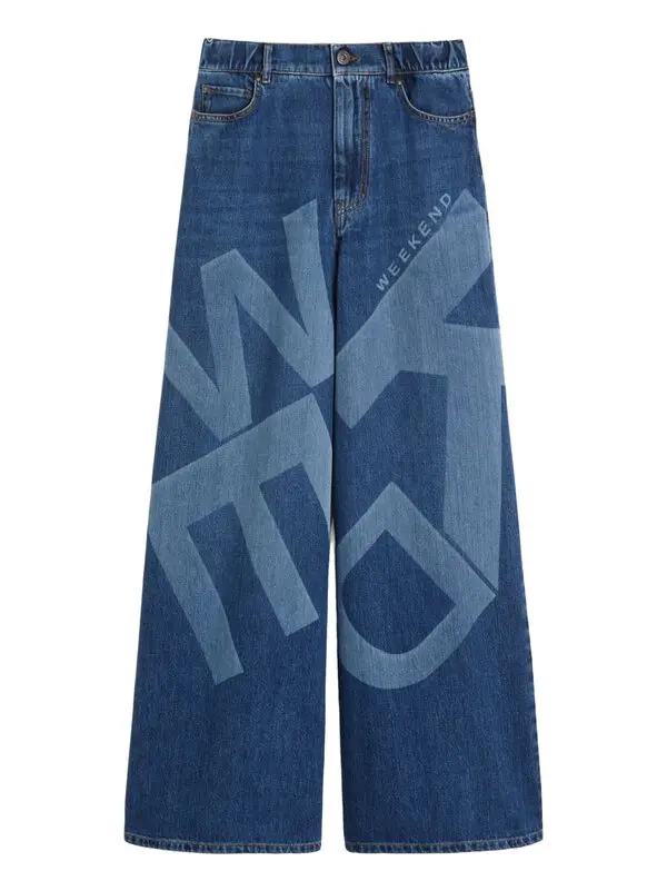 Max Mara Logo-printed Wide-leg Jeans - Blue