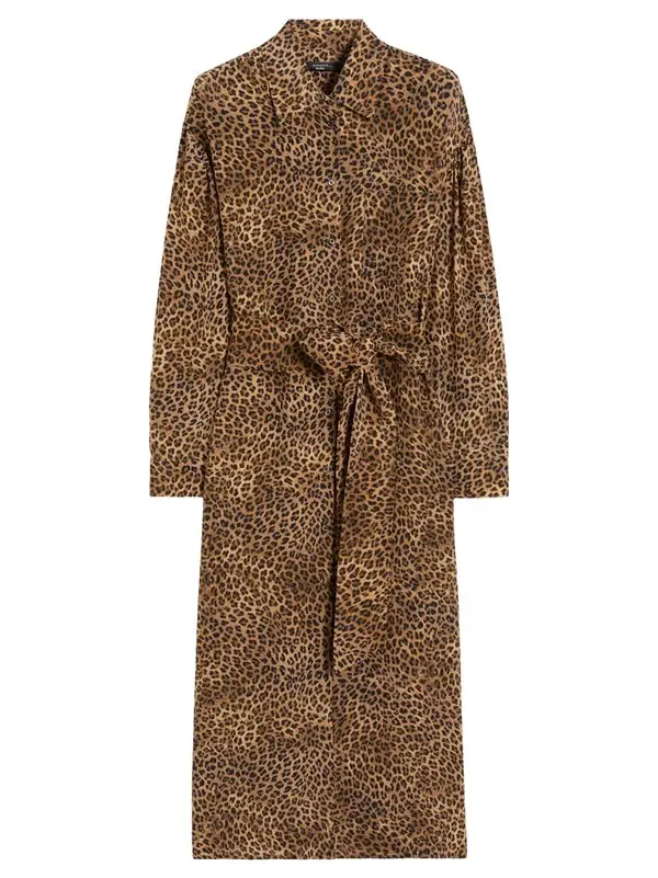 Max Mara Silk Leopard Print Midi Shirt Dress - Beige