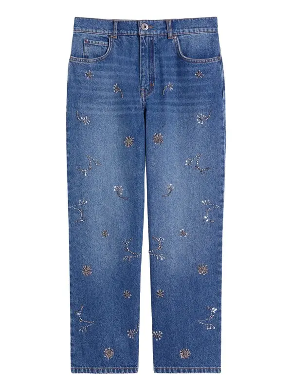 Max Mara Embellished Straight Cropped Jeans - Blue