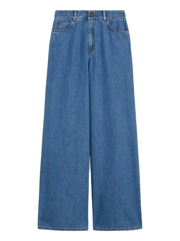 Max Mara Soft Cotton Wide-leg High-rise Jeans - Blue