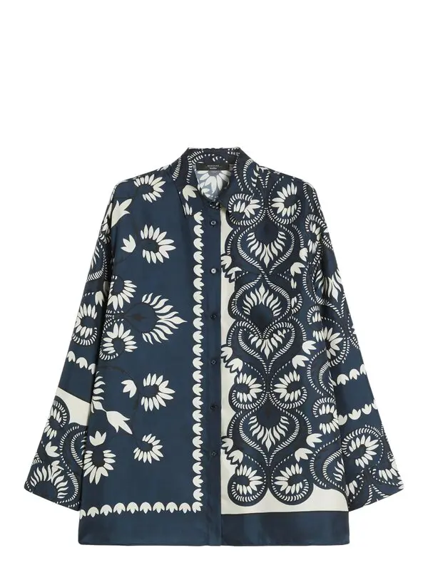 Max Mara Silk Patchwork Printed Shirt - Blue