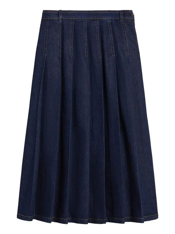 Max Mara Denim Pleated Midi Skirt - Blue