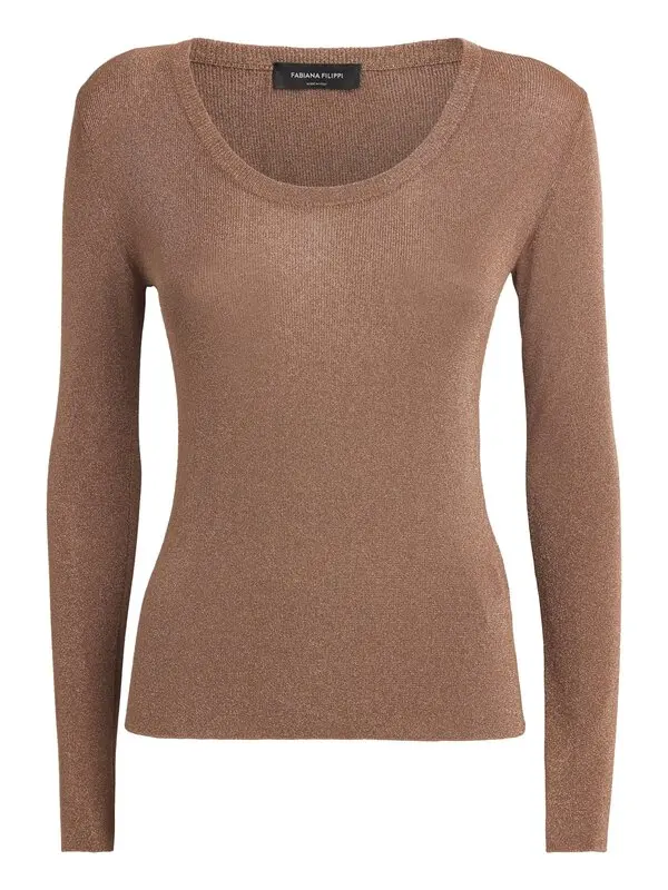 Fabiana Filippi Metallic Slim Fit Sweater - Brown