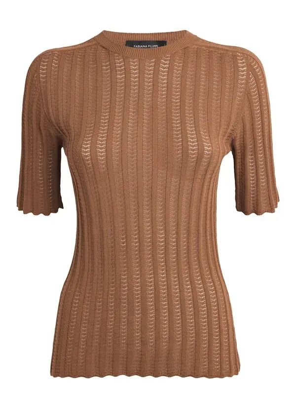 Fabiana Filippi Cotton Knit T-shirt - Brown