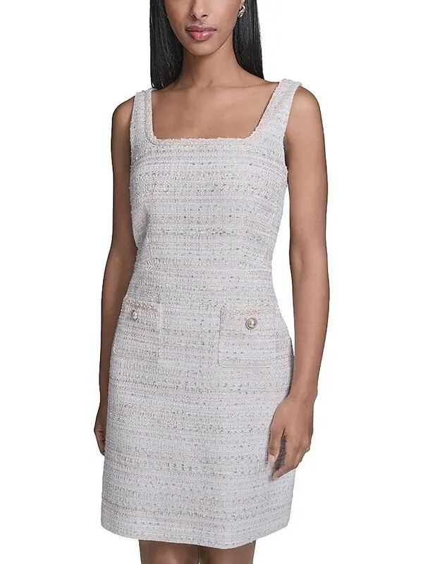 Karl Lagerfeld Paris Metallic Tweed Dress - Soft White Multi