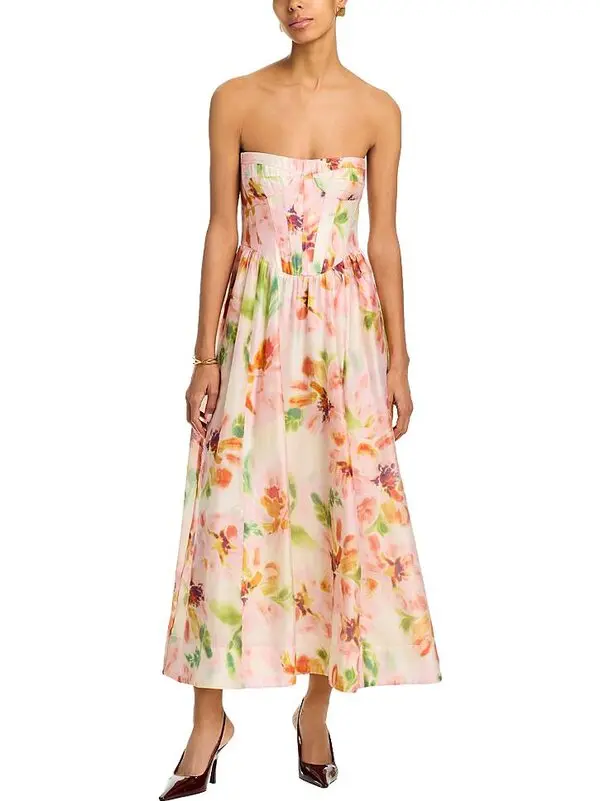 Bardot Lola Corset Midi Dress - Pink Floral