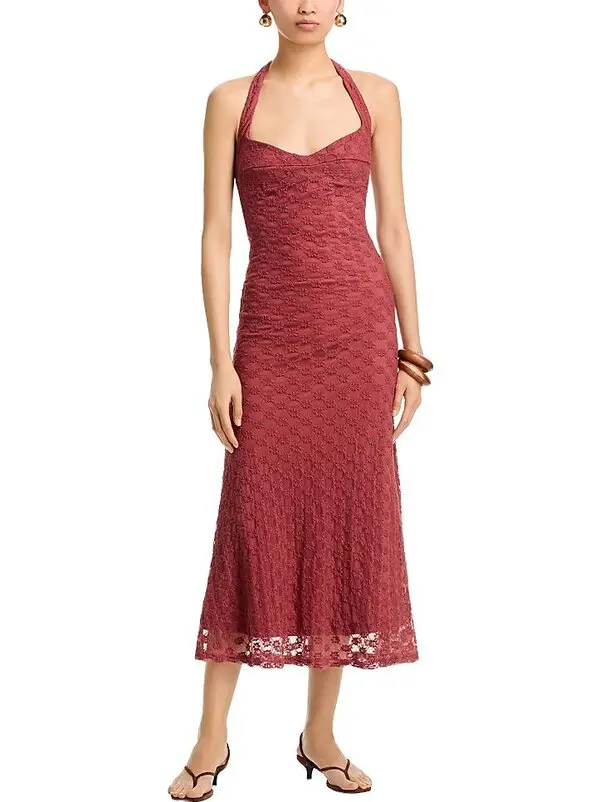 Bardot Mariko Halter Neck Midi Dress - Burnt Copper