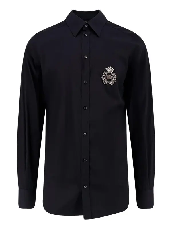 Dolce & Gabbana Cotton Shirt With Iconic Logo On The Front - Black