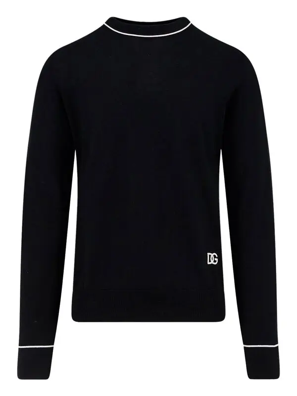 Dolce & Gabbana Virgin Wool Sweater With Dg Logo - Black
