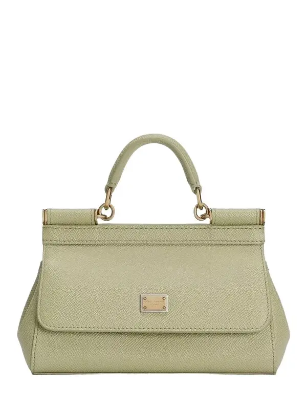 Dolce & Gabbana Sicily Small Leather Shoulder Bag With Metal Logo Patch - Green