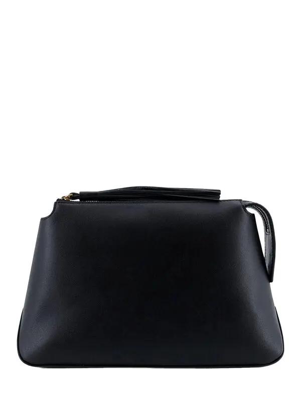 Pinko Leather Shoulder Bag With Metal Logo Detail - Black