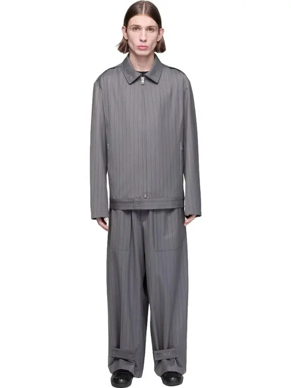 Adidas Y-3 Pinstripe Refined Wool Wide Leg Trousers - Granite / Black