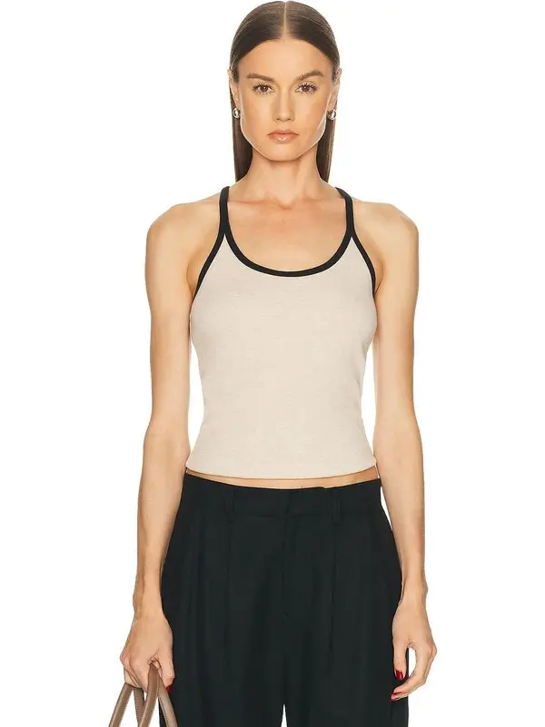 Enza Costa Cotton Classic Ringer Scoop Neck Tank Top - Wheat & Black