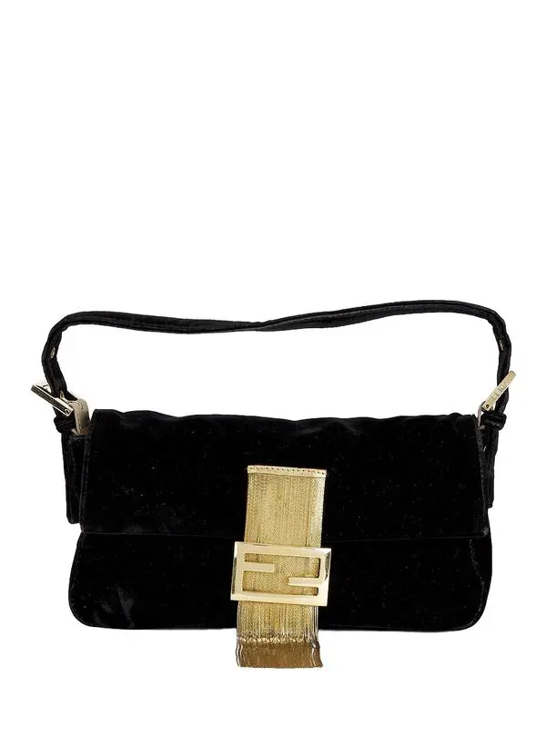 Fendi Velvet Baguette Shoulder Bag - Navy