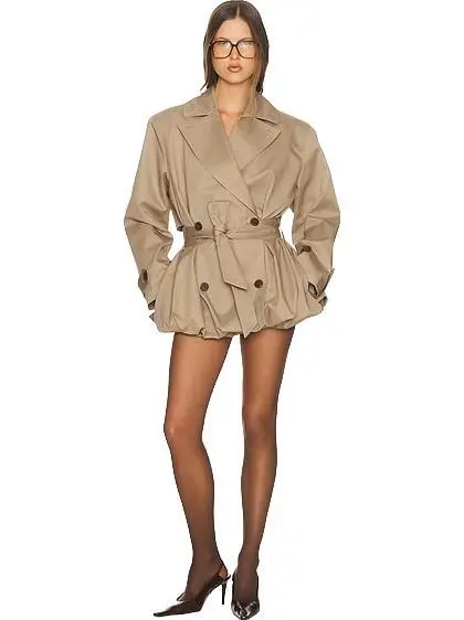 HELSA Short Bubble Hem Trench Coat - Stone