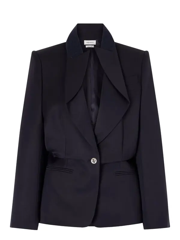 Alexander McQueen Wool Folded Lapel Single-breasted Jacket - Navy