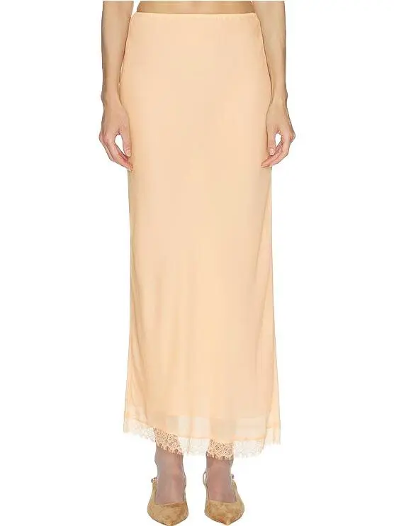 HELSA Viscose Satin Slip Skirt With Lace - Fawn