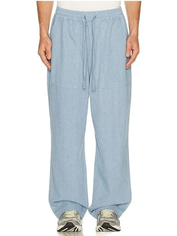 KAPPY DESIGN Fatigue Stripe Denim Pants - Light Blue