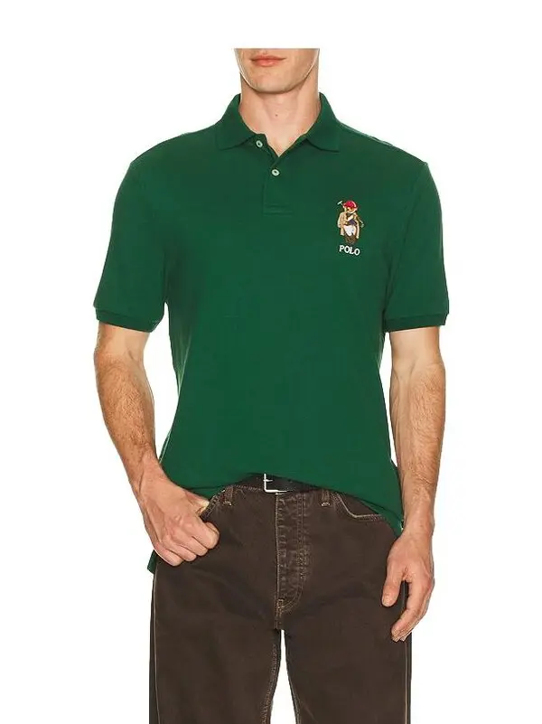 Polo Ralph Lauren Short Sleeve Basic Mesh Novelty Polo Society Bear Polo In Green - New Forest Society Bear