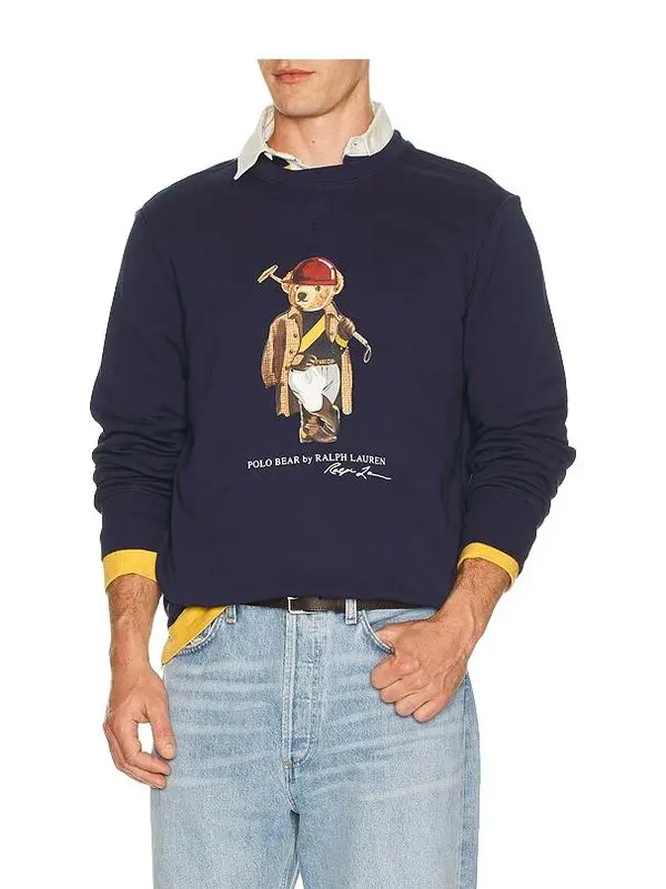 Polo Ralph Lauren Long Sleeve Fleece Polo Society Bear Crewneck Sweatshirt - Newport Navy
