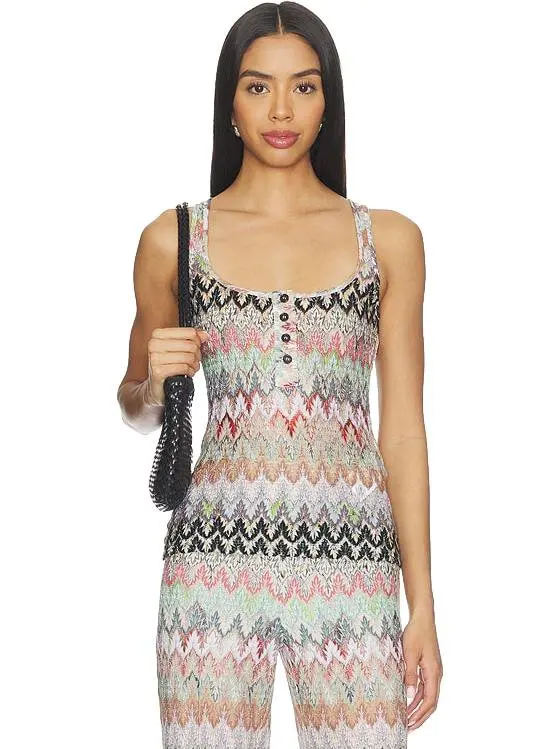 Missoni Tank Top - White  Pink & Light Blue Tones