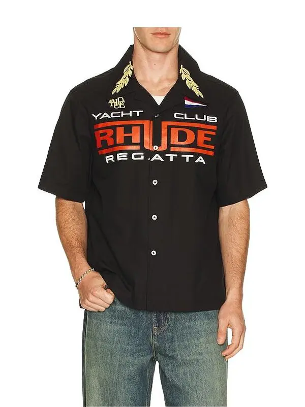 Rhude Regatta Club Shirt In Black - Black  White  Yellow  & Red