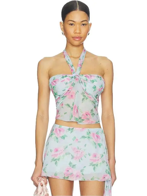Frankies Bikinis Maribel Chiffon Halter Top - Watercolor