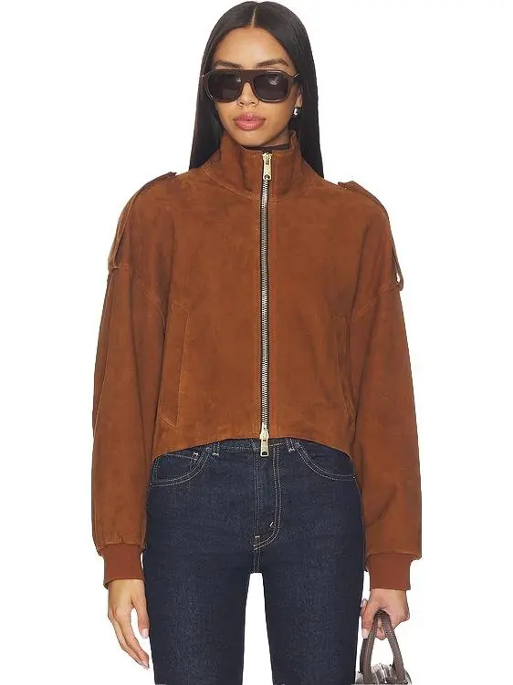 ALLSAINTS Lowden Suede Jacket - Cognac Brown