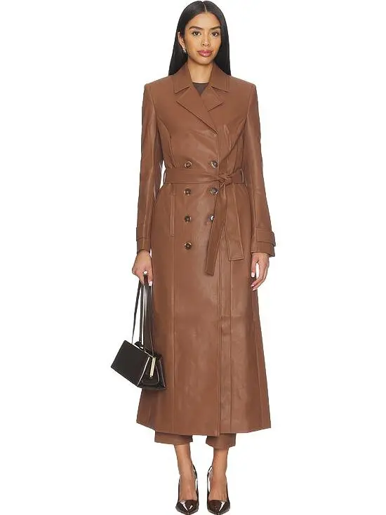 Bardot Vegan Leather Longline Coat - Chestnut
