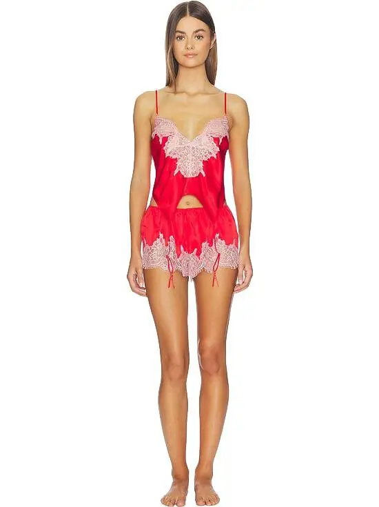 SKIMS Silk Lace Garter Cami And Short Set - Ruby Contrast