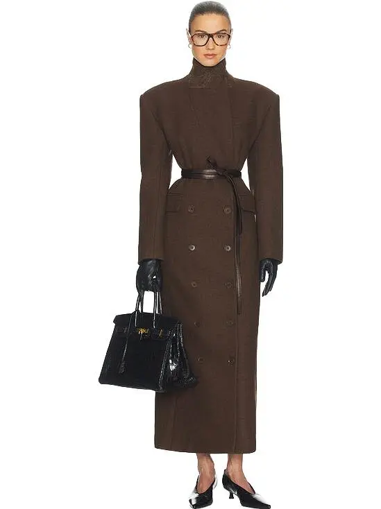 HELSA Italian Wool Blend Extra Long Coat - Chocolate