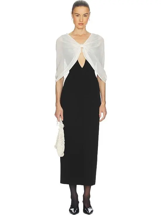HELSA Bravado Midi Dress With Capelet - Black & Ivory