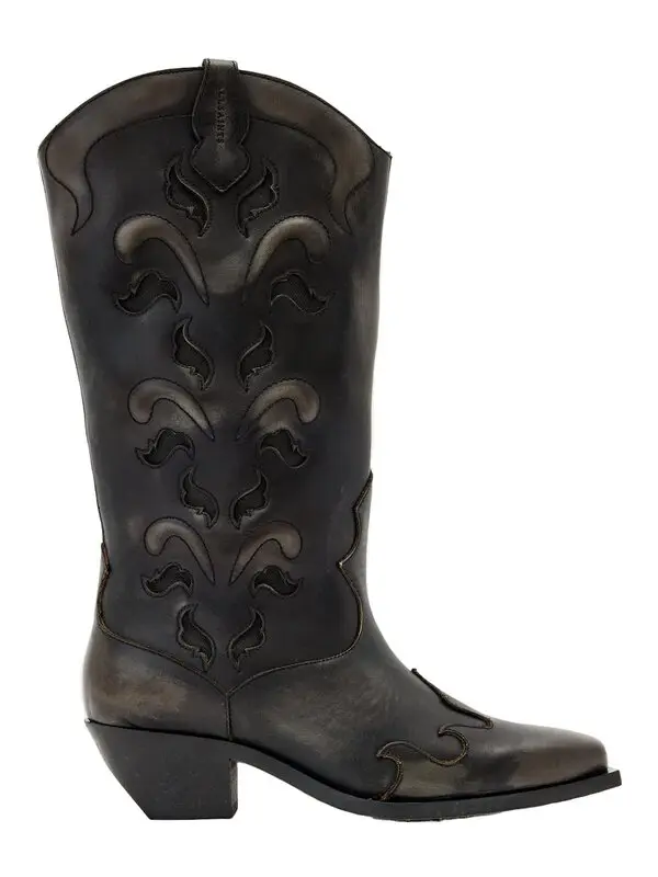 ALLSAINTS Dolly Western Leather Boots - Etch Dark Brown