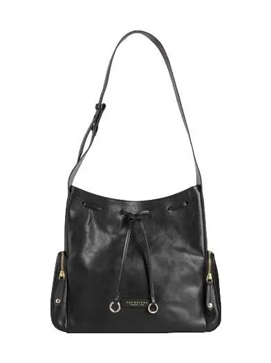 THE BRIDGE Leather Shopper Bag With Drawstring - Black