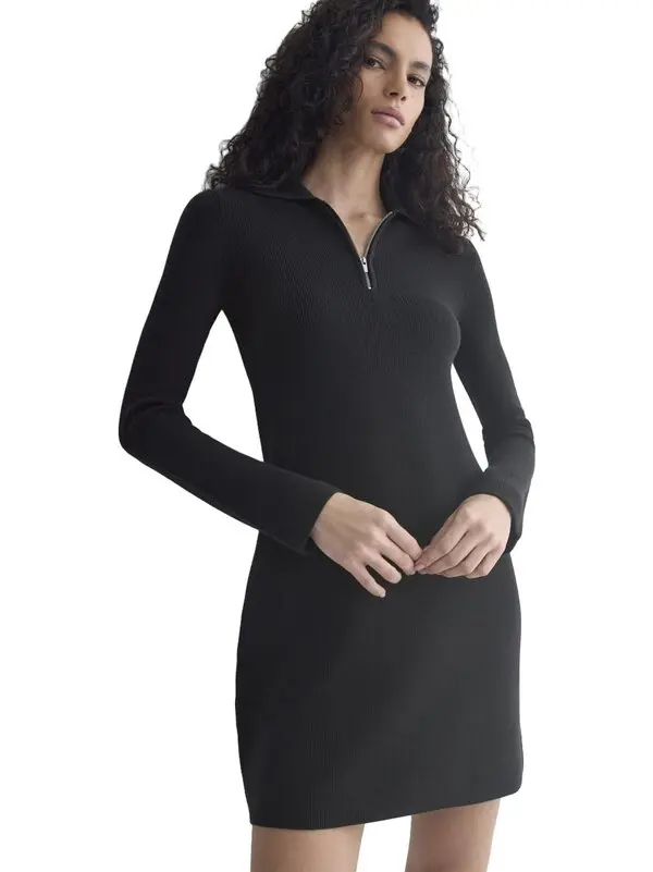Everlane Knit Quarter-zip Polo Sweater Dress - Black