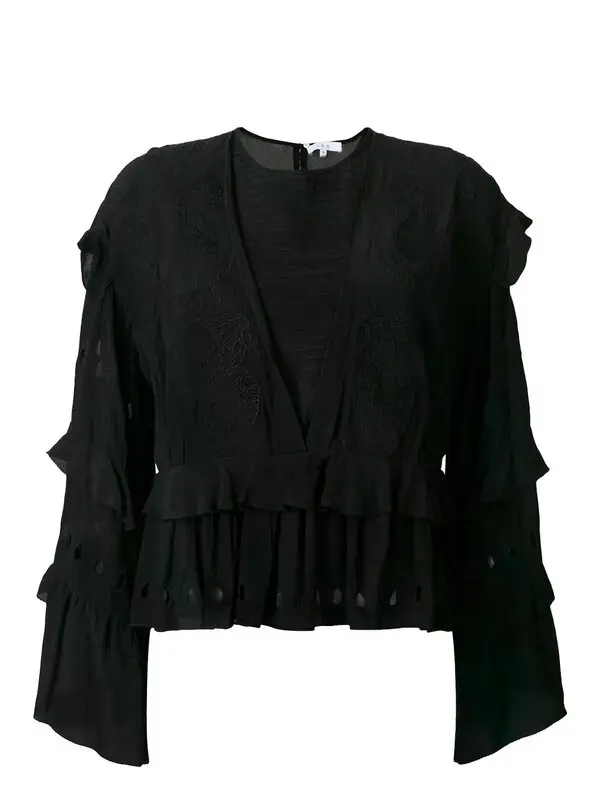 IRO PARIS Embroidered Ruffle Blouse - Black