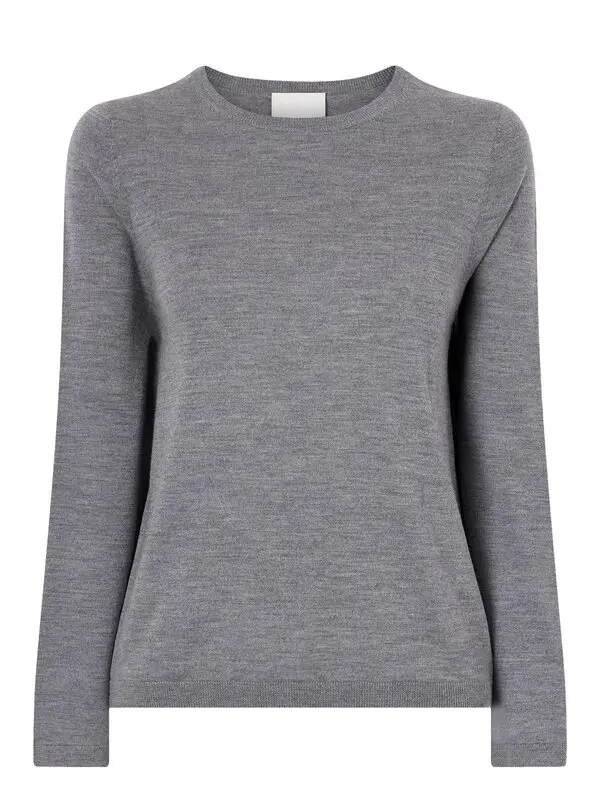 ALLUDE Wool Crew Neck Sweater - Gray