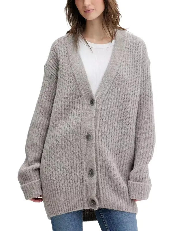 Hugo Ribbed Knit Button Cardigan - Grey