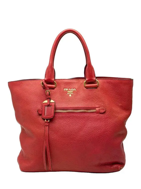 Prada Vitello Daino Open Convertible Tote Satchel - Red