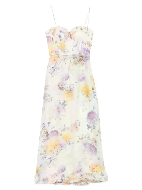 Zimmermann Floral Tie-waist Midi Dress - Neutrals