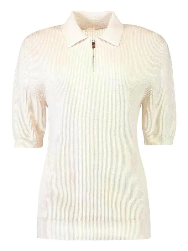 Eleventy Zip Short Sleeve Pullover - Neutrals