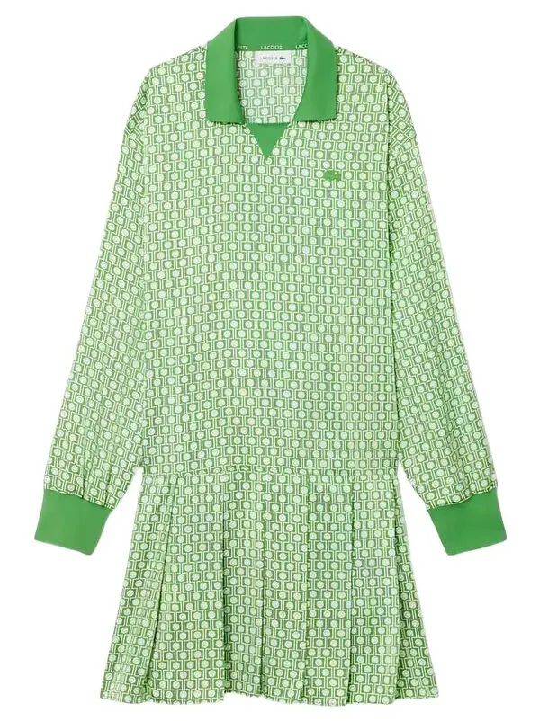 Lacoste Patterned Pleated Mini Dress - Green