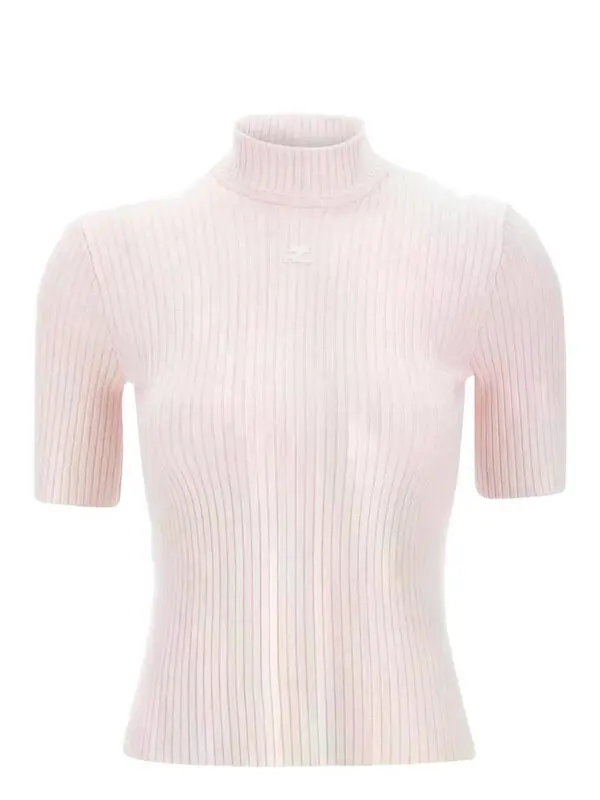 COURREGES Ribbed Knit T-shirt - Pink