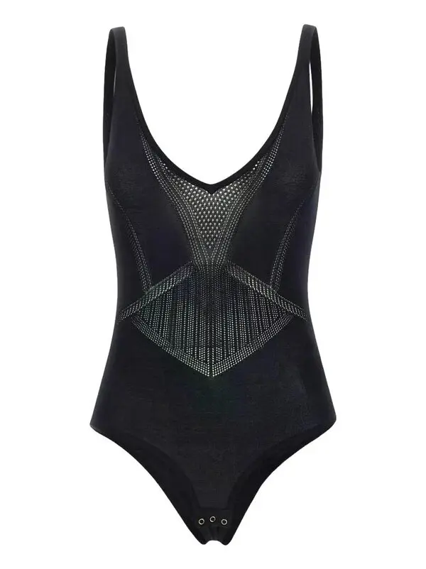 Elisabetta Franchi Openwork Geometric-details Bodysuit - Black