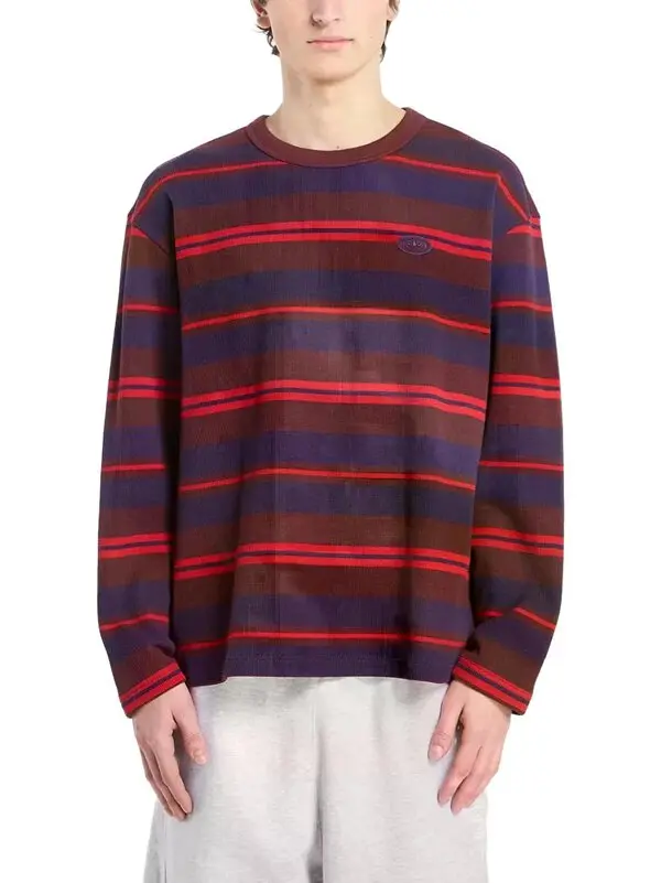 Adidas Long-sleeve Stripe Waffle Sweatshirt - Red