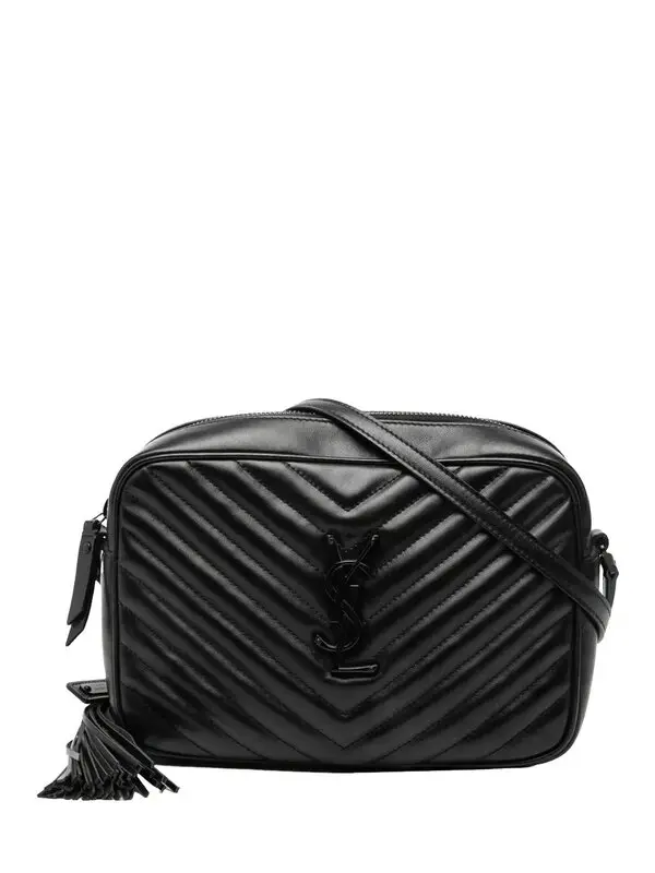 Saint Laurent Chevron Calfskin Monogram Lou Camera Bag - Black