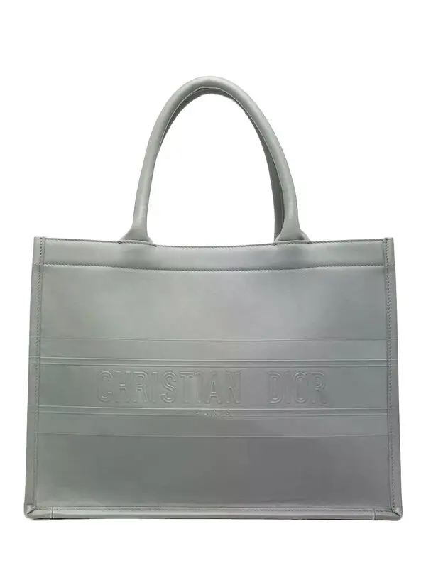 Dior 2020 Embossed Leather Book Tote Bag - Grey
