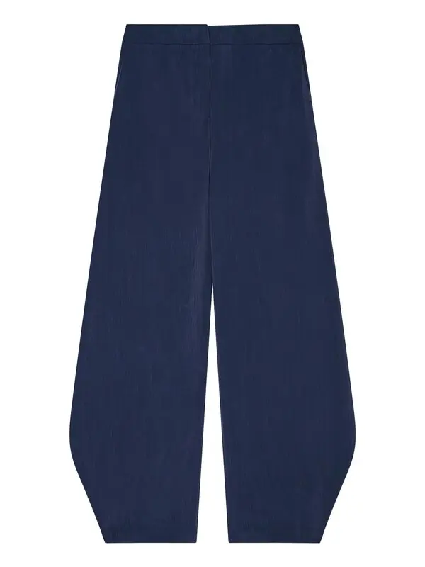 Giorgio Armani Washed Silk Trousers With Rounded Hem - Navy Blue