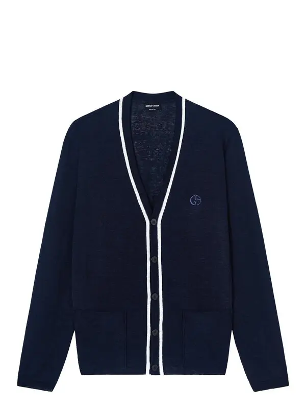 Giorgio Armani Linen And Silk Cardigan - Navy Blue